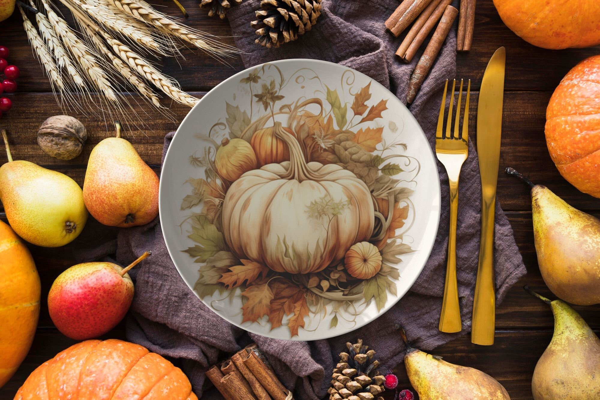 Thermosaf Polymer White Pumpkin Plates Cottagecore Floral Dinner Plates ...