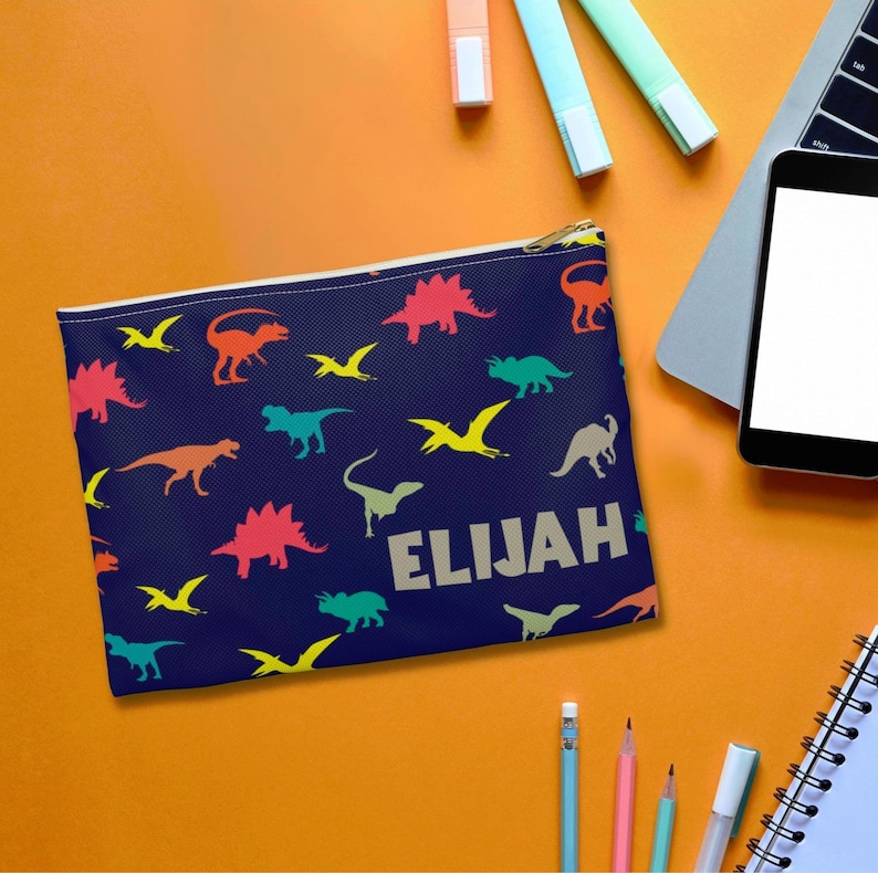Personalized Dinosaur Pencil Case, Back to School Zipper Pouch Dinosaur ...