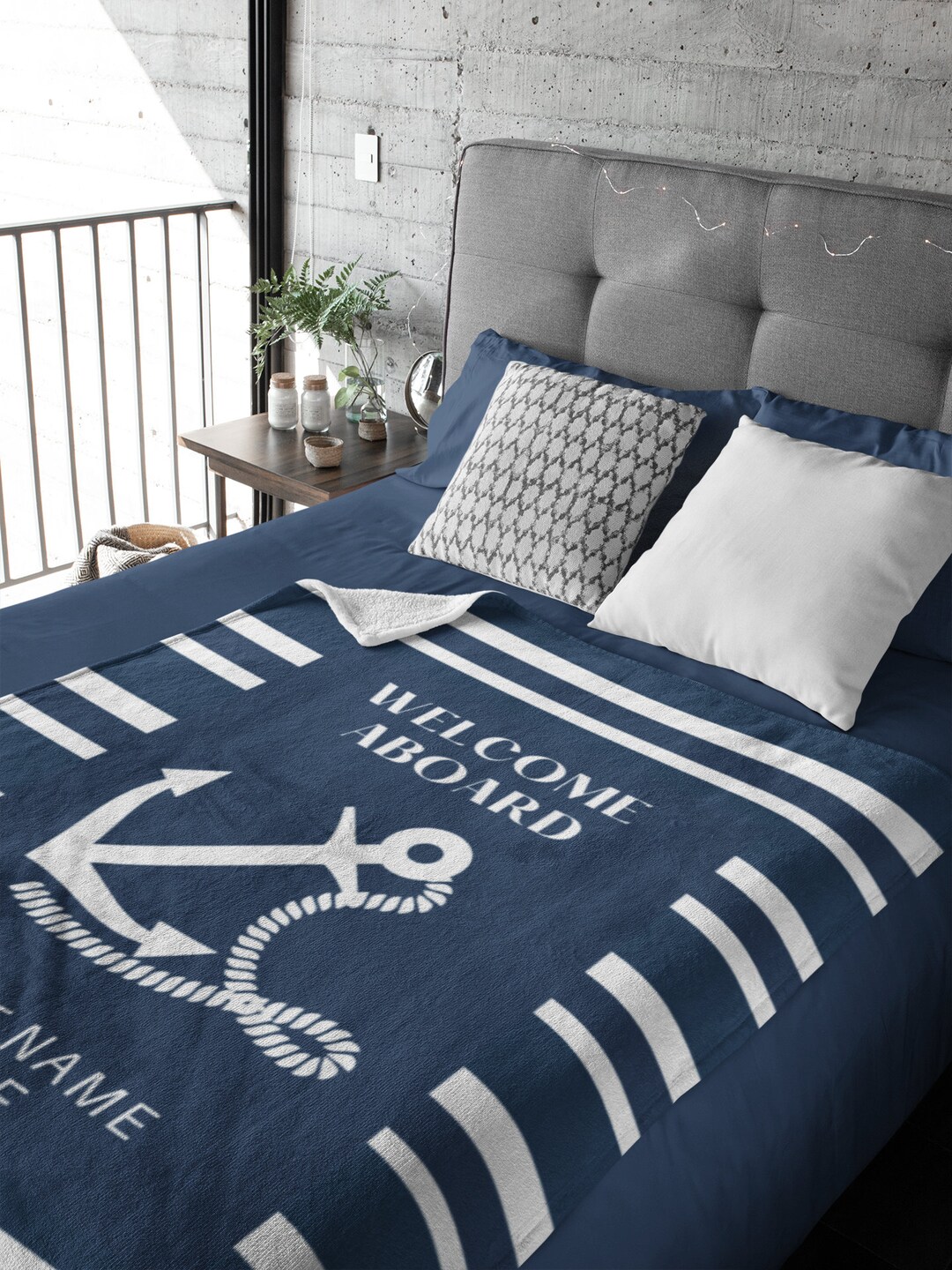 Personalized Boat Blanket Nautical Throw Blanket, Navy Nautical Decor ...