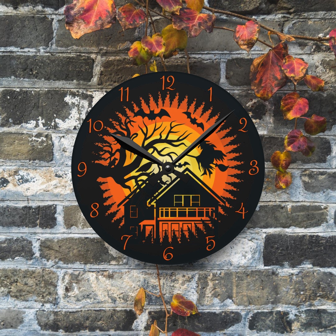 Creepy Halloween Hanging Decor Round Acrylic Wall Clock Halloween ...