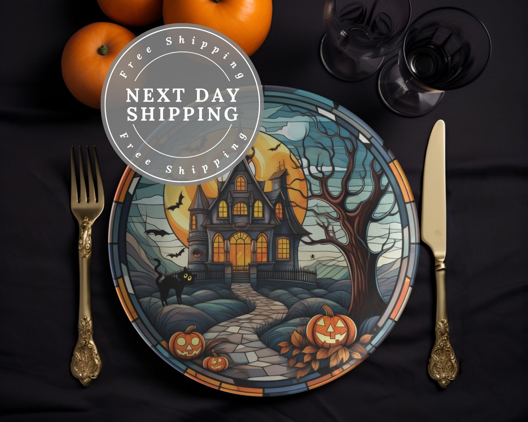 Halloween Plates Haunted Mansion Haunted House Decor Halloween Party ...