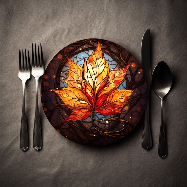Bone China Orange and Gold Leaf Dinner Plate, Fall Kitchen Thanksgiving ...