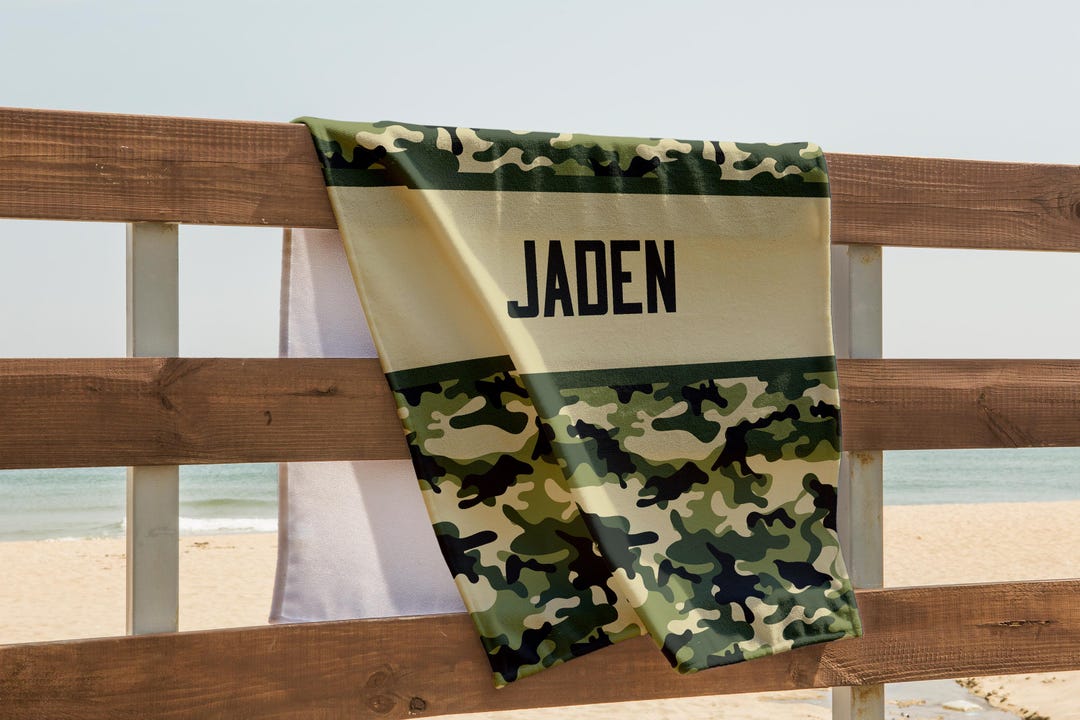 Personalized Camouflage Pattern Beach Towel, Custom Name Towel Vacation ...