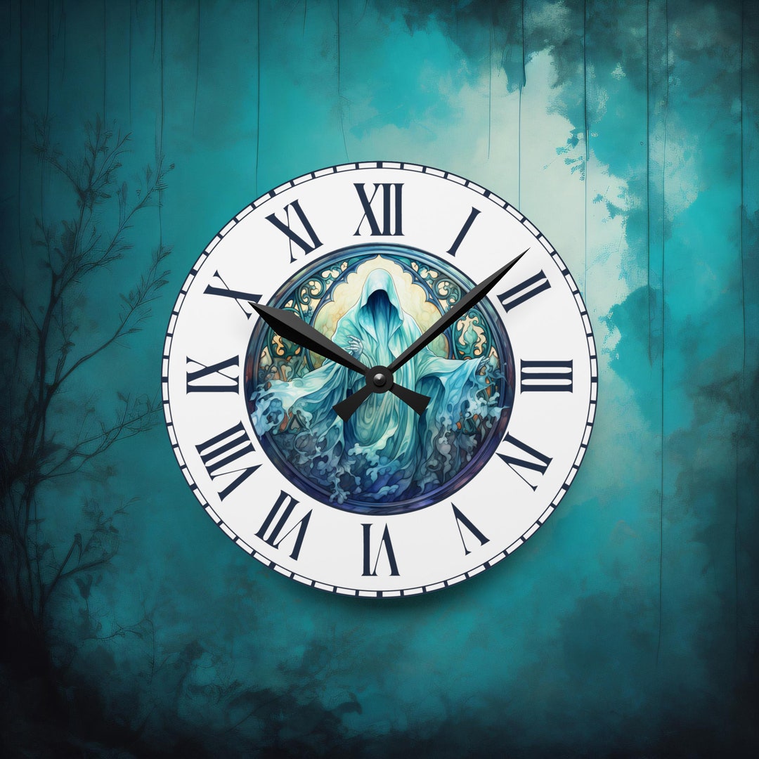 Spooky Blue Phantom Halloween Hanging Wall Clock Ghost Clock, Unique ...