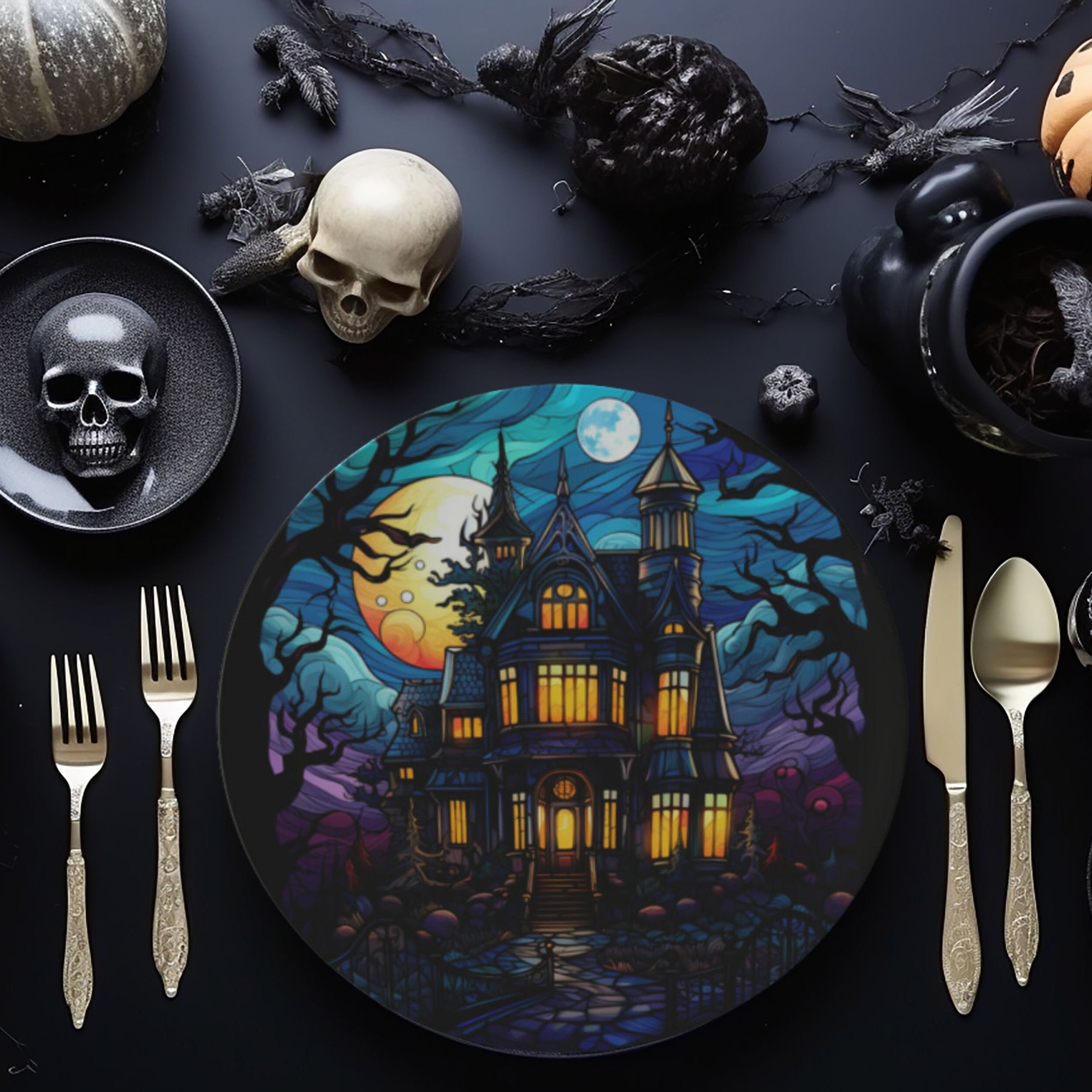 Bone China Halloween Haunted Mansion Plates Haunted House - Etsy