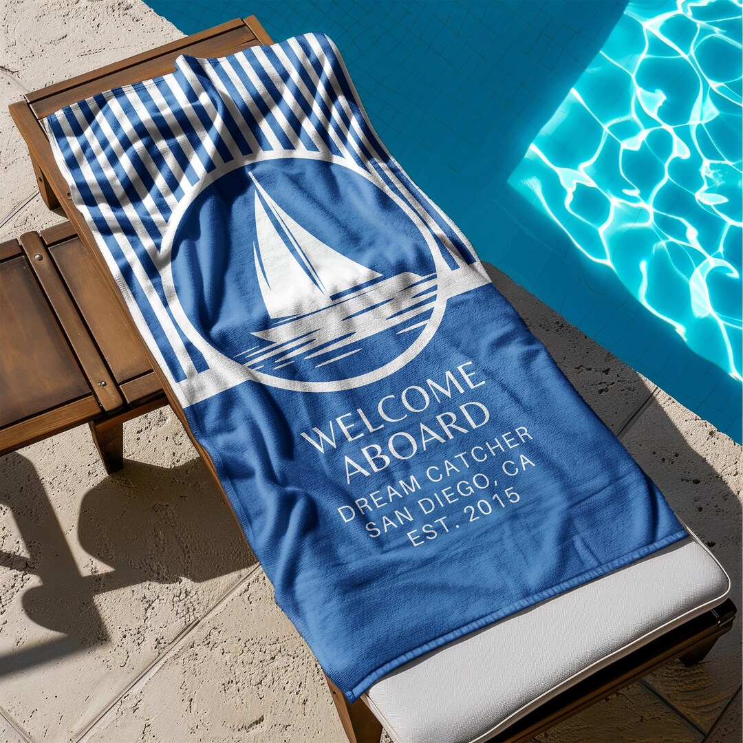 Custom Nautical Bachelorette Boat Towel, Large Beach Towel Personalized ...