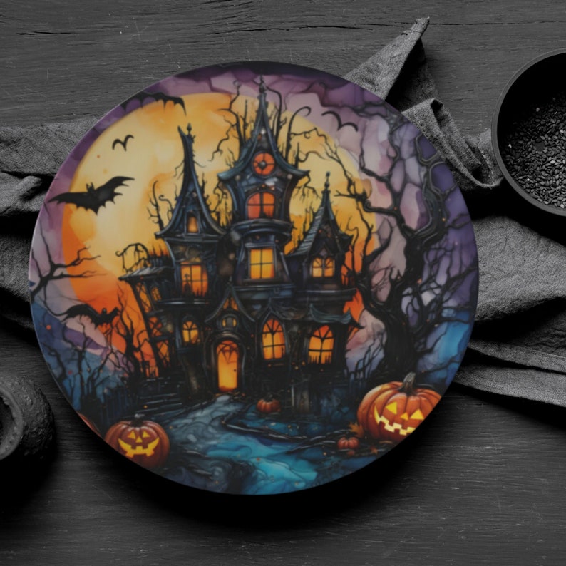 Bone China Halloween Haunted Mansion Plates Haunted House - Etsy