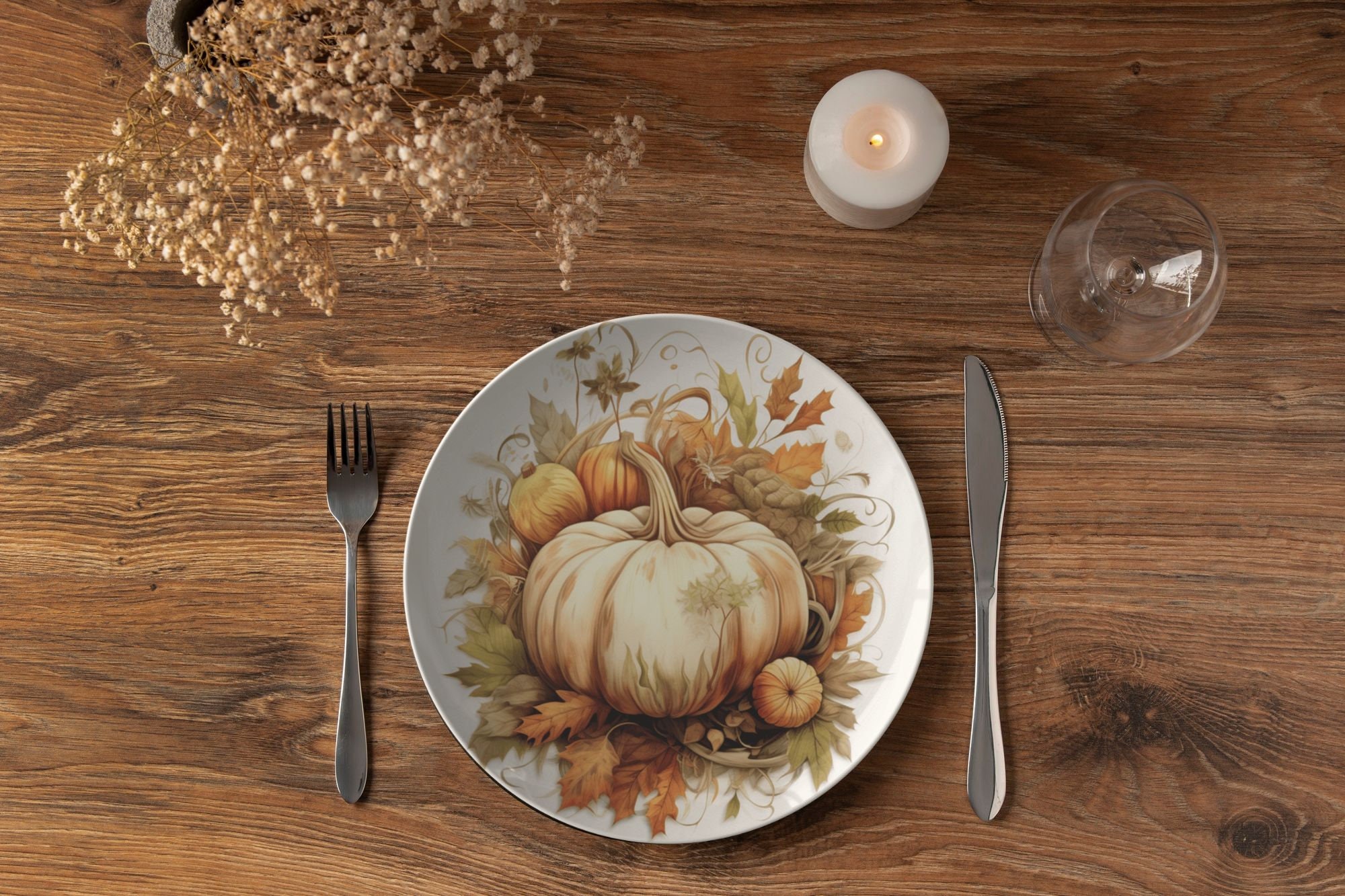 Thermosaf Polymer White Pumpkin Plates Cottagecore Floral Dinner Plates ...