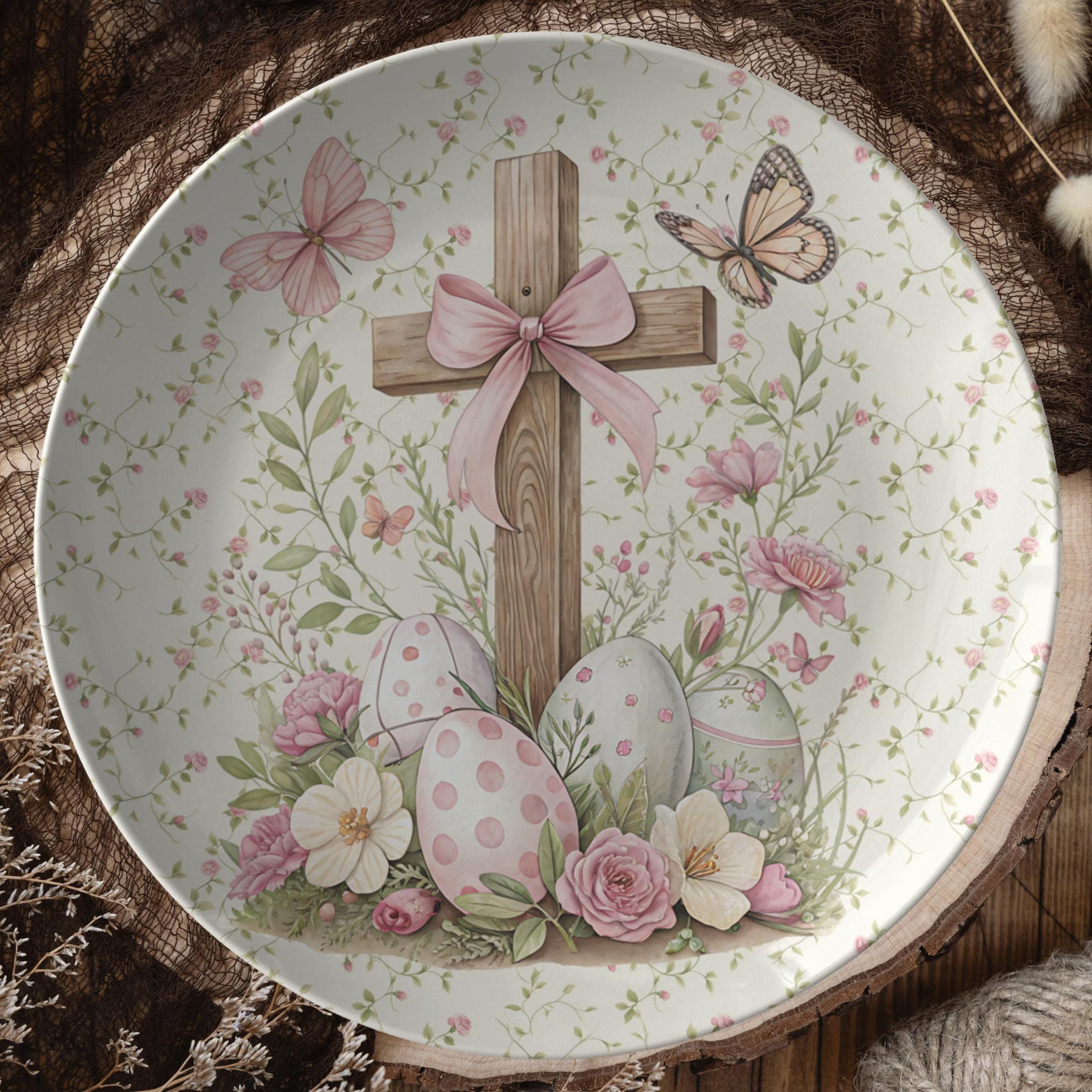 He is Risen Easter Dinner Plate, Prayer Luncheon Plate Easter Floral ...