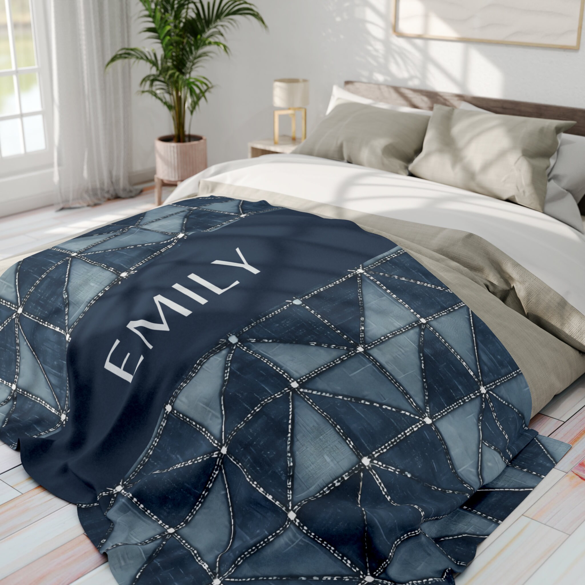 Personalized Plush Blanket Denim Decor, Teen Room Decor Custom Blanket ...