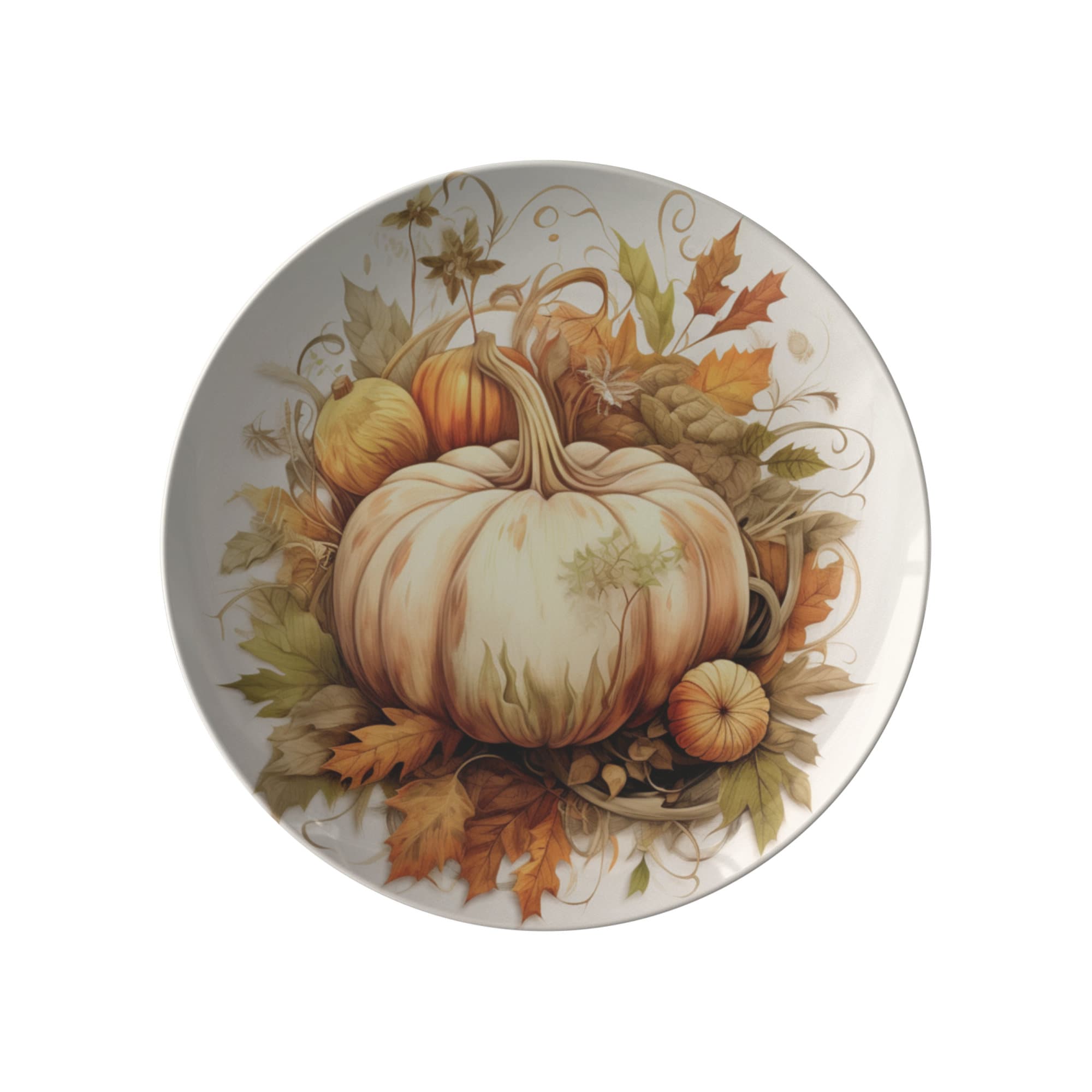 Thermosaf Polymer White Pumpkin Plates Cottagecore Floral Dinner Plates ...