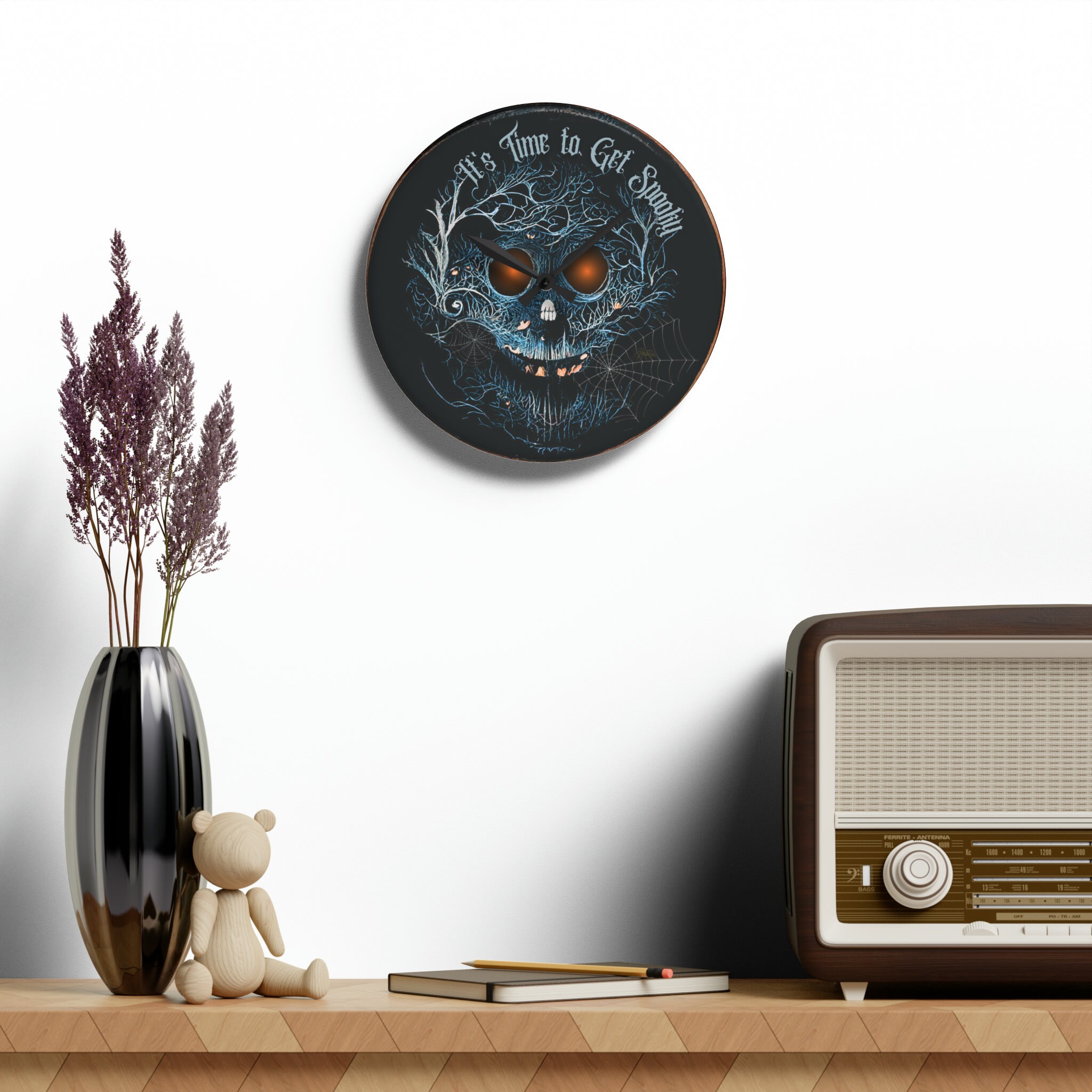 Creepy Halloween Hanging Decor Round Acrylic Wall Clock Halloween ...
