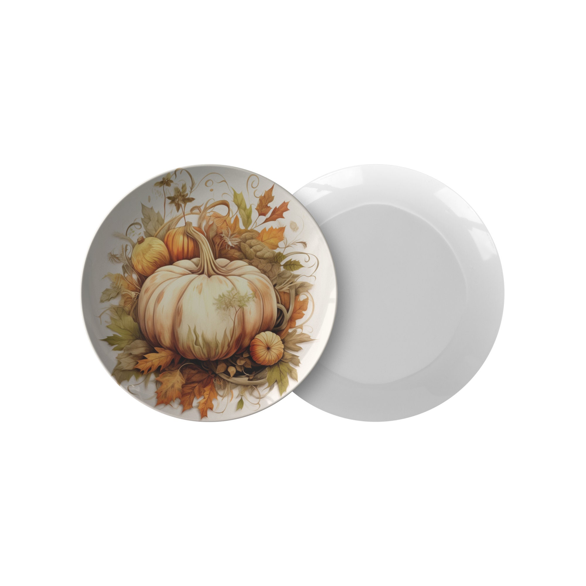 Thermosaf Polymer White Pumpkin Plates Cottagecore Floral Dinner Plates ...