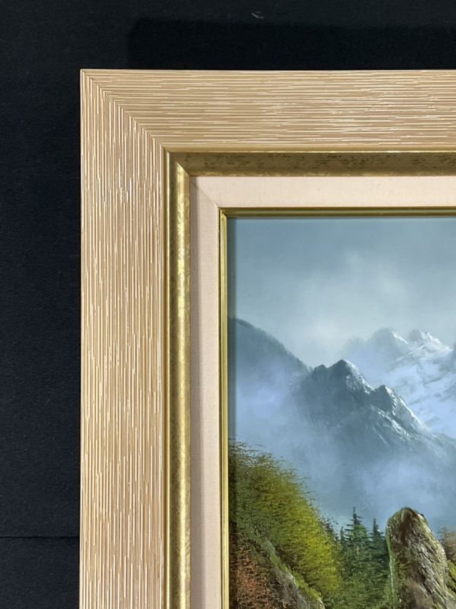 True Work Oil Painting G. JUN Landscape Mountain Forest Waterfall With ...