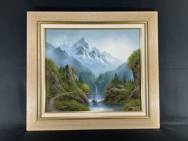True Work Oil Painting G. JUN Landscape Mountain Forest Waterfall With ...