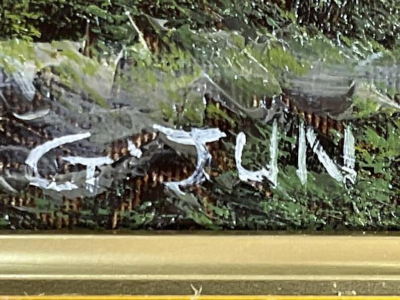 True Work Oil Painting G. JUN Landscape Mountain Forest Waterfall With ...