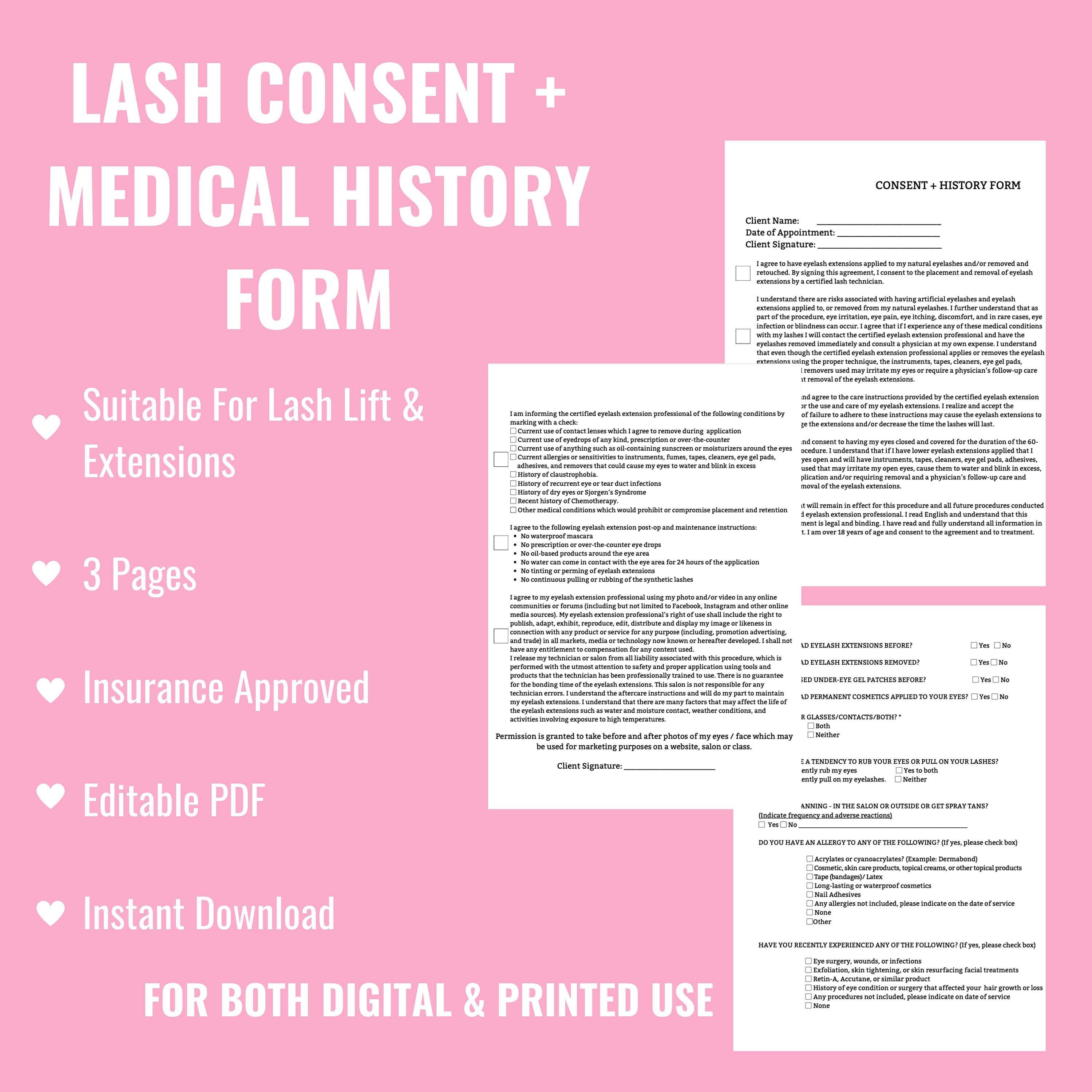 Editable Lash Consent + Medical History Form - Instant Download PDF - Etsy