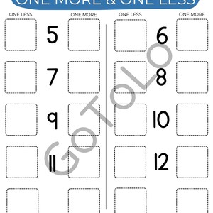 1 More 1 Less Math Practice Worksheet 2 Pages - Etsy