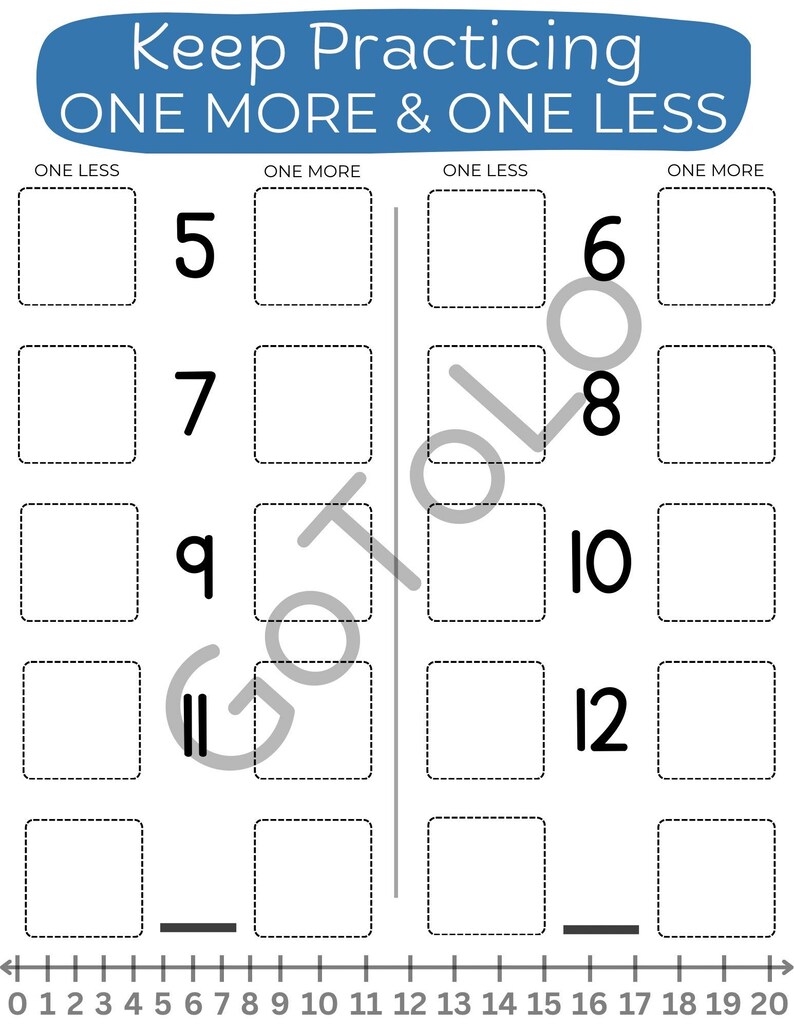 1 More 1 Less Math Practice Worksheet 2 Pages - Etsy