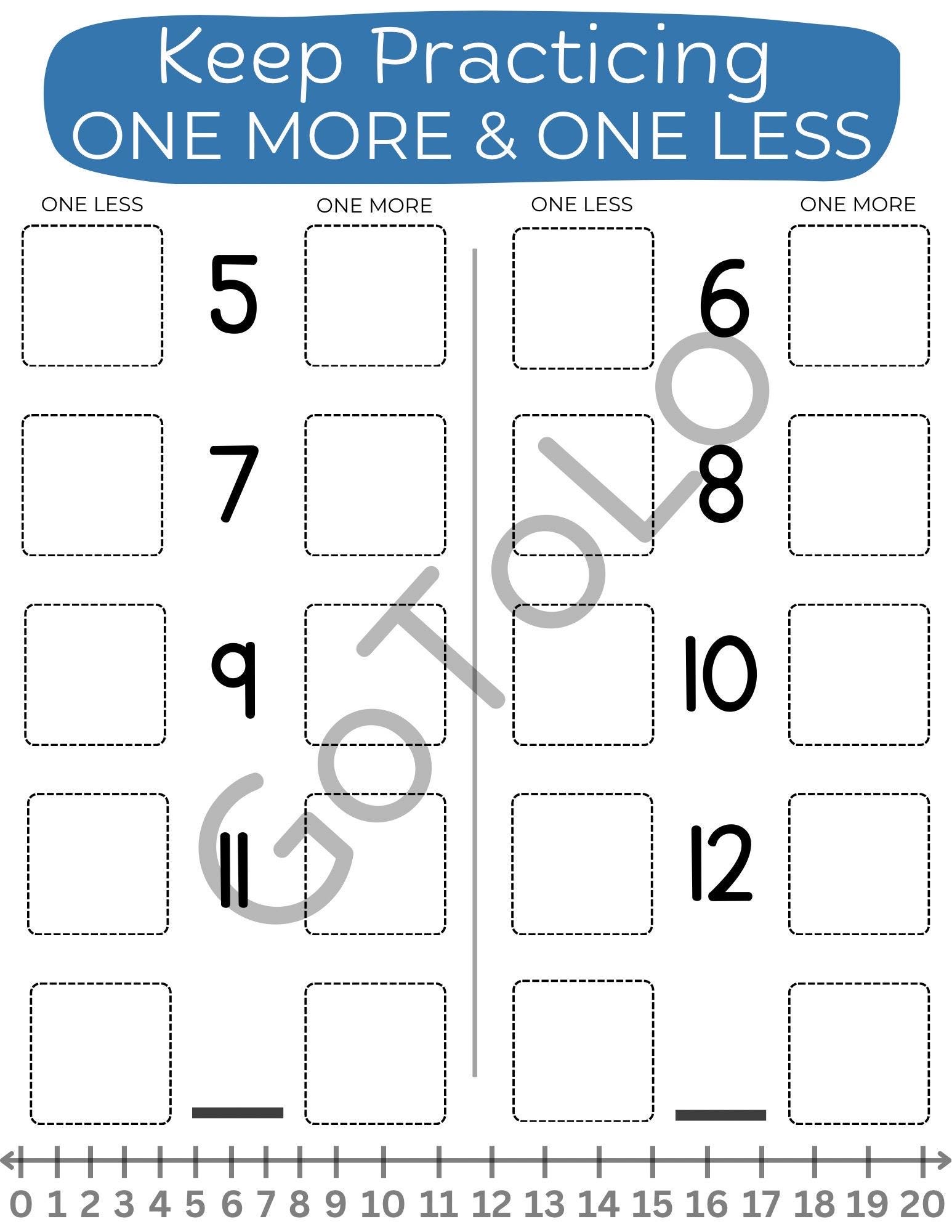 1 More 1 Less Math Practice Worksheet 2 Pages - Etsy