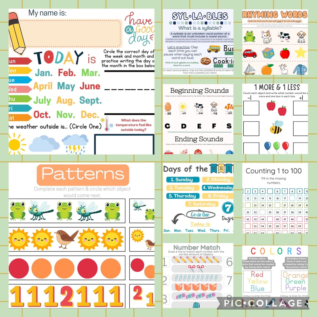 TEN Page Kindergarten Starter Worksheet Pack- Digital - Etsy