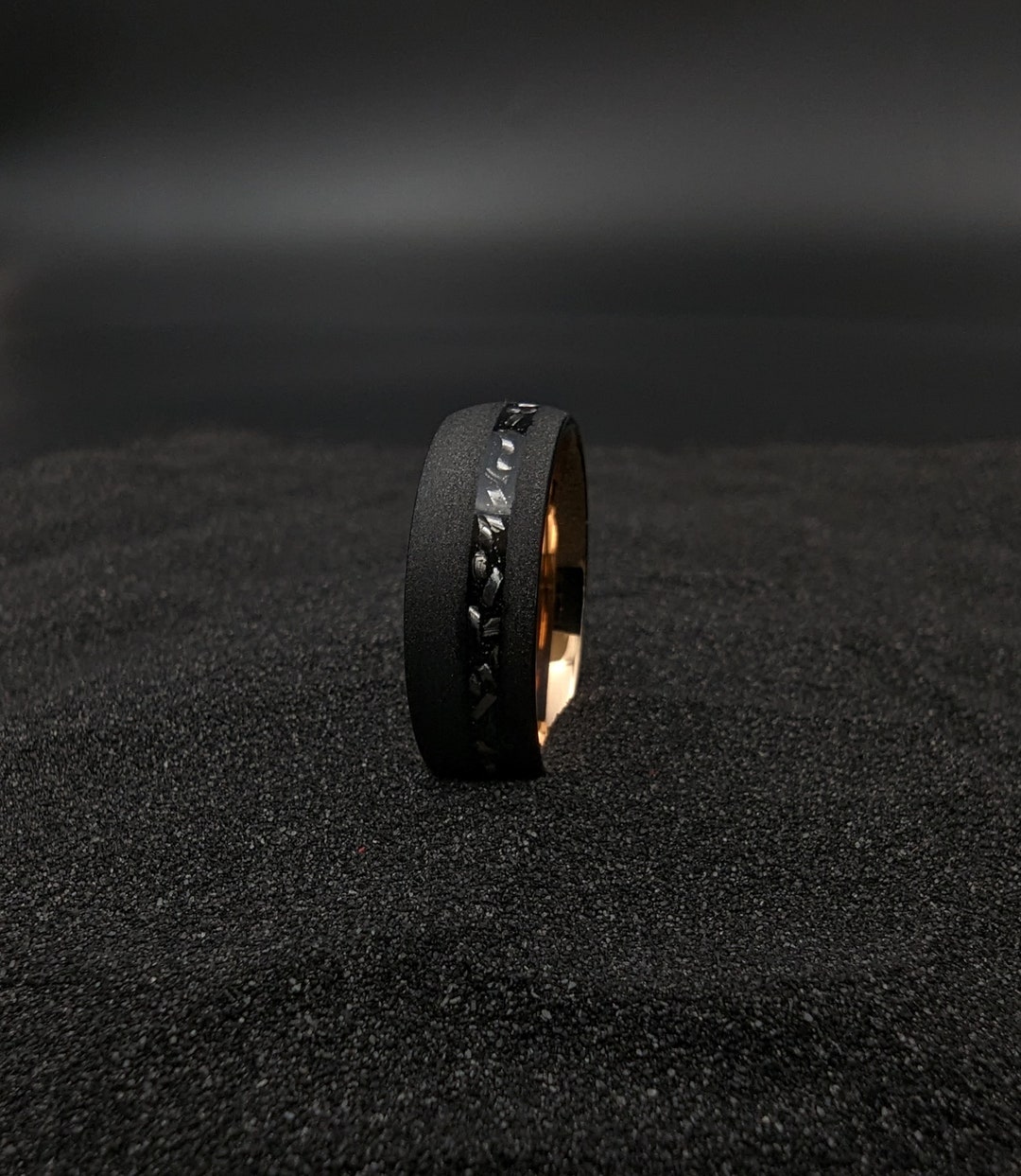 IMPACT - Sandblasted Tungsten Carbide X Meteorite X Rose Gold Ring - Etsy