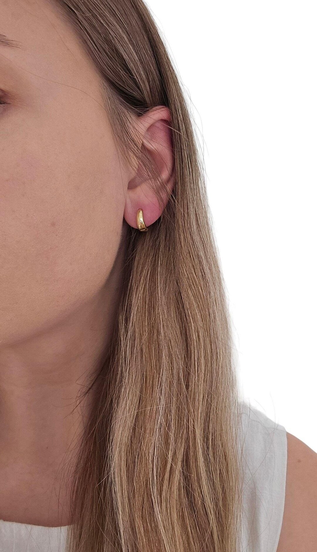 EMMA - Teardrop Huggie Earrings - Chunky Hoop Earrings - 18k Gold / 925 Sterling Silver - Etsy