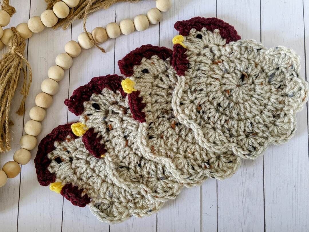 Crochet Chicken Coasters, Set of Four, Gift Set - Etsy