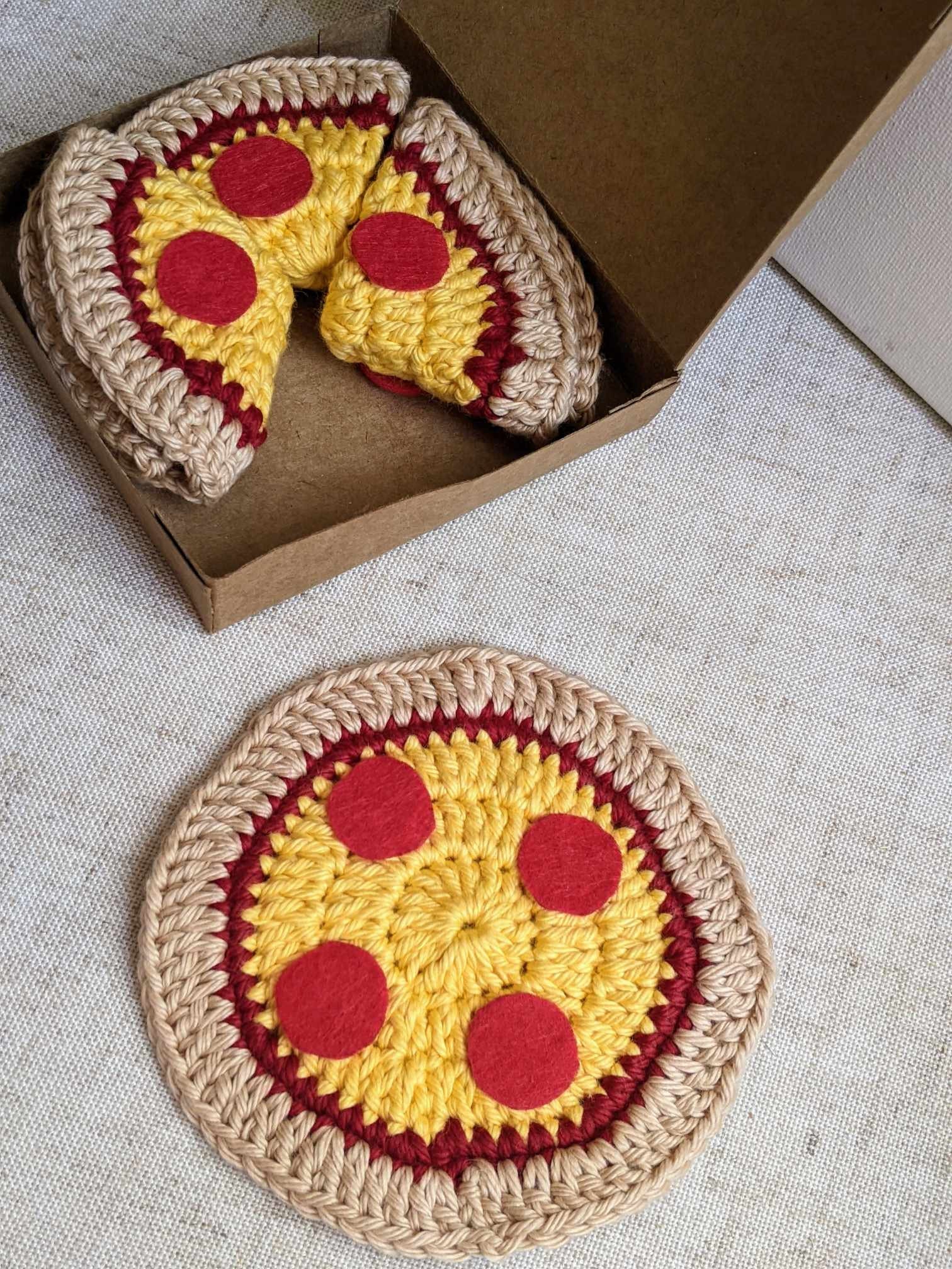 Fun Pizza Coasters/ Crochet Coaster/ Set of 4/ Cotton Coasters - Etsy