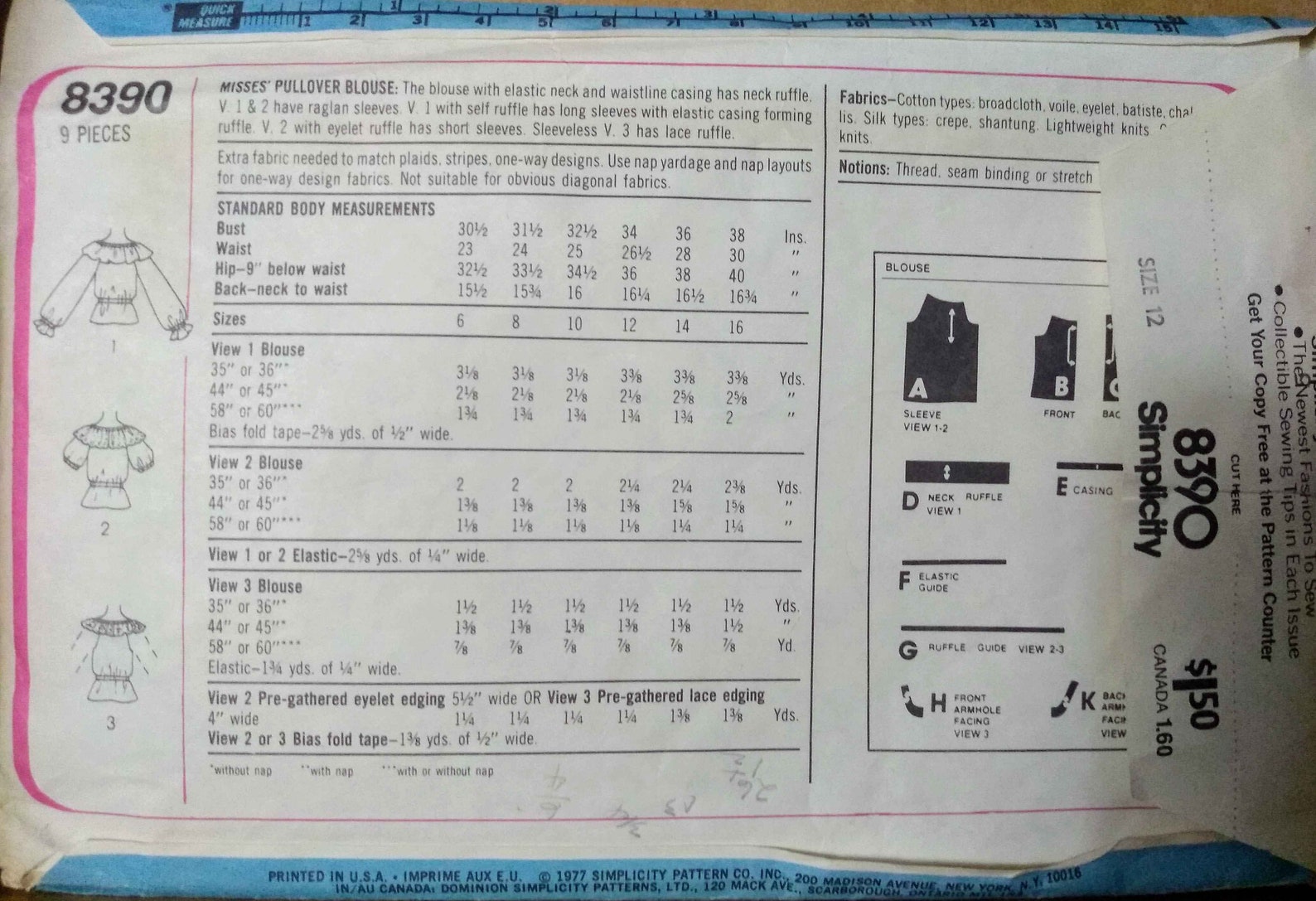 1970s Vintage Simplicity 8390 Sewing Pattern Misses Top - Etsy