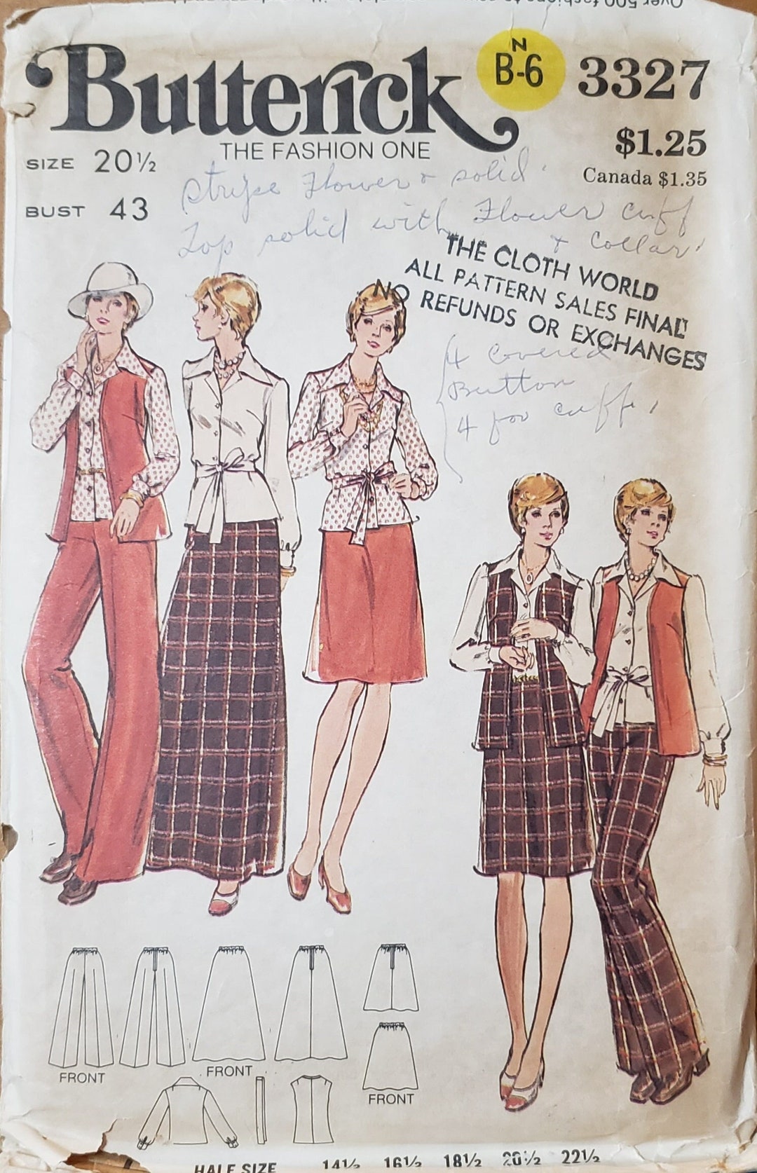 Vintage Butterick 3327 Sewing Pattern - Etsy