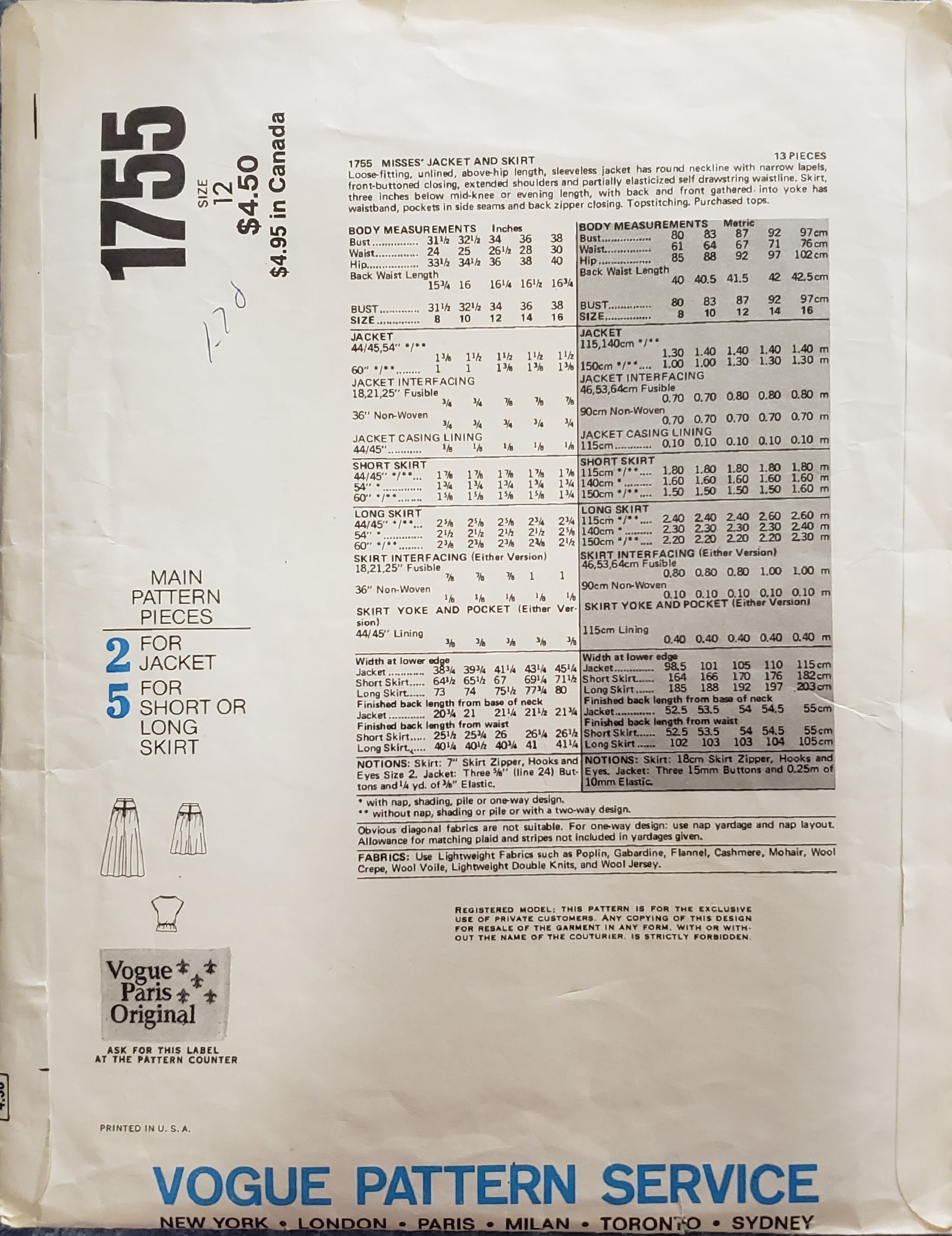 Vogue 1755 Christian Dior Sewing Pattern 1970s Vintage - Etsy