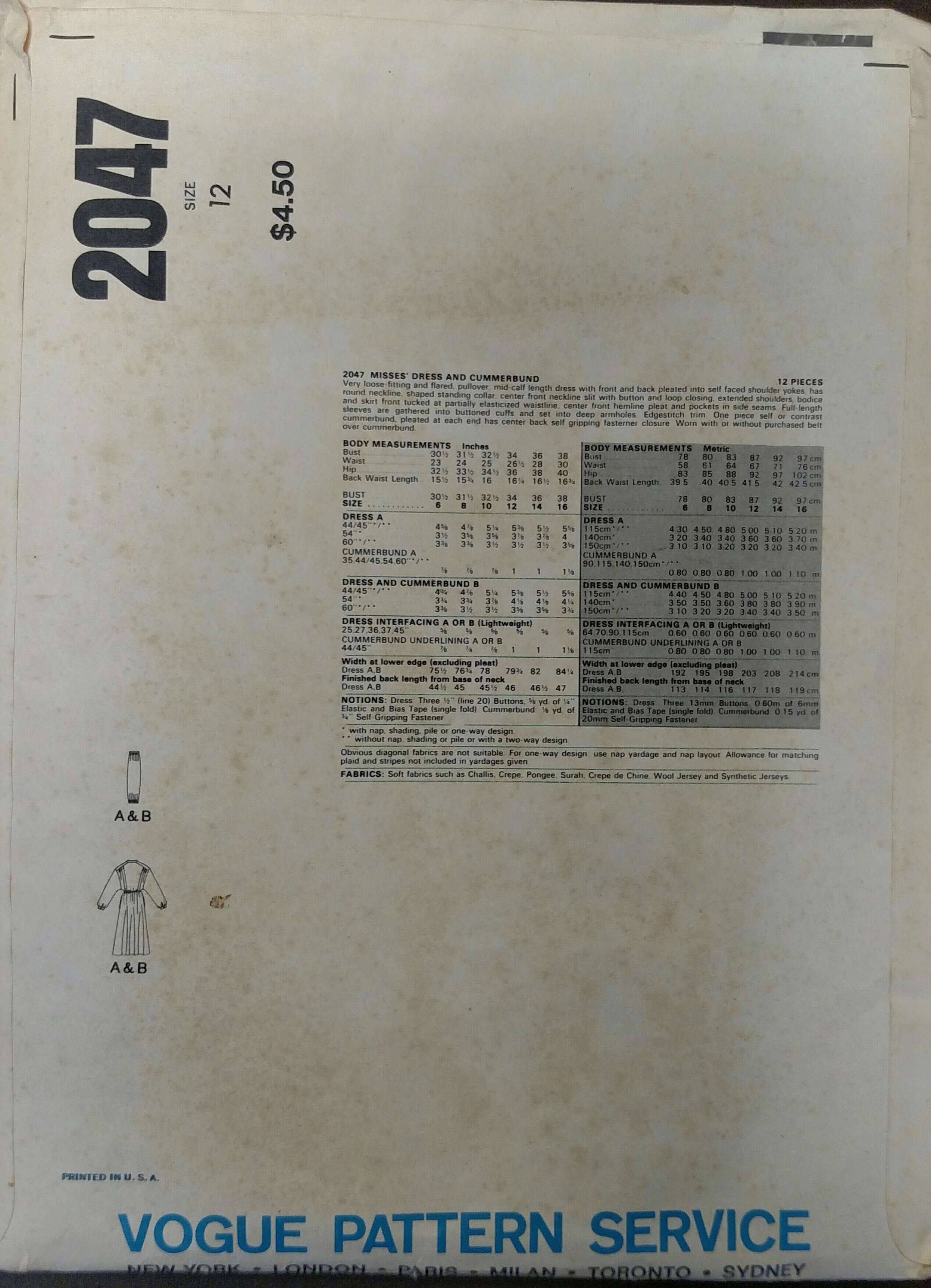 Vogue 2047 Vintage Sewing Pattern 1970s - Etsy