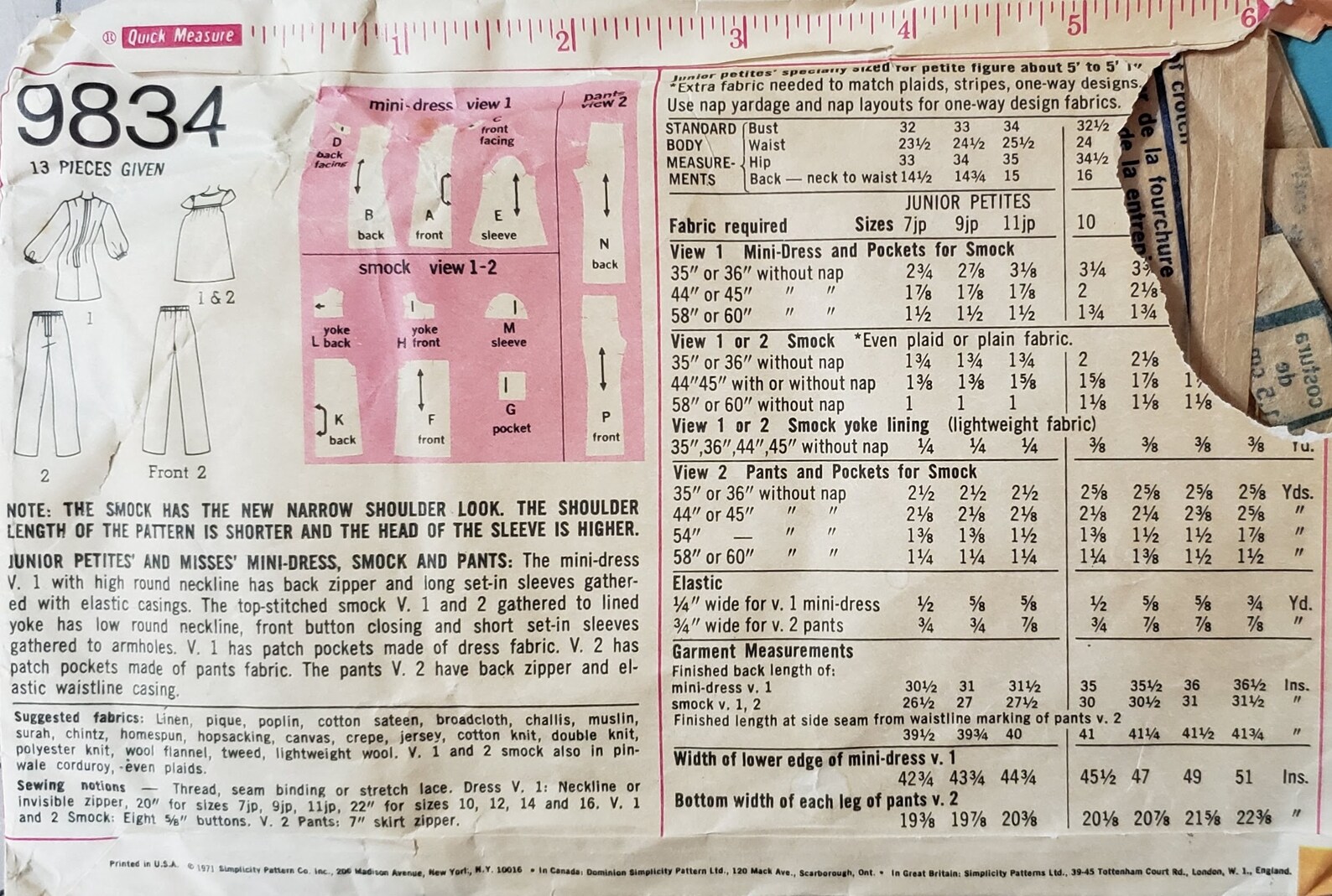 Simplicity 9834 Sewing Pattern 1970s Vintage Misses Dress - Etsy