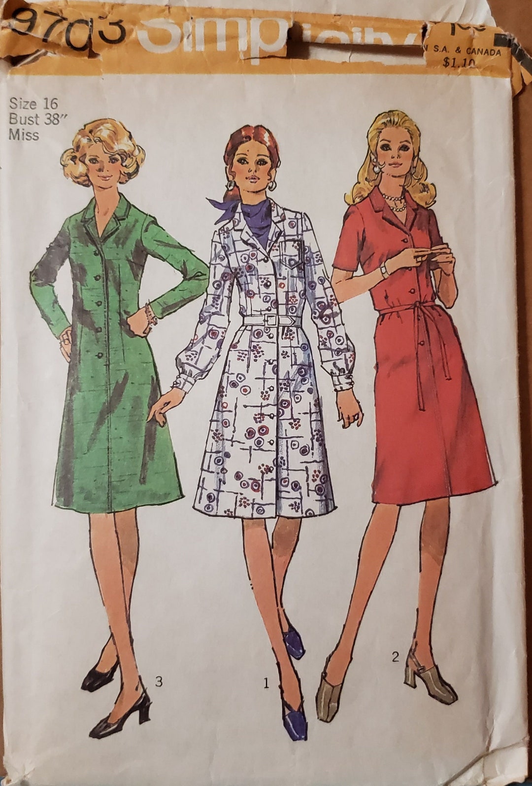 Simplicity 9703 Sewing Pattern 1970s Vintage - Etsy
