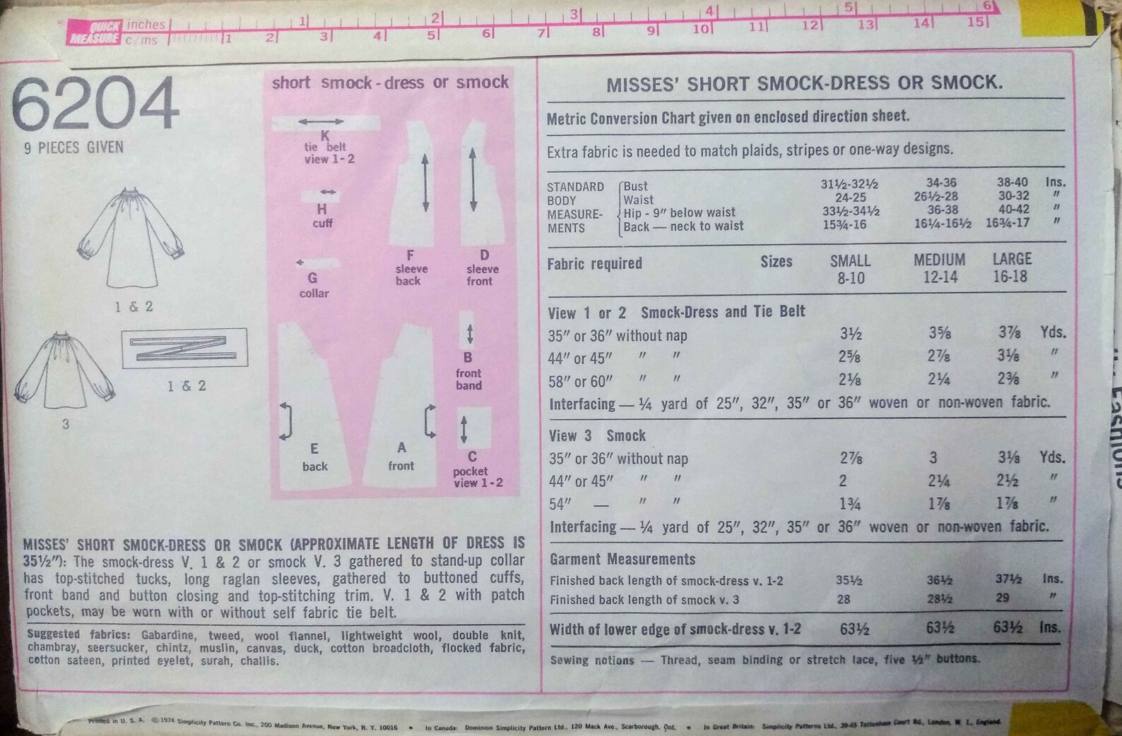 1970s Vintage Simplicity 6204 Sewing Pattern Misses Dress - Etsy