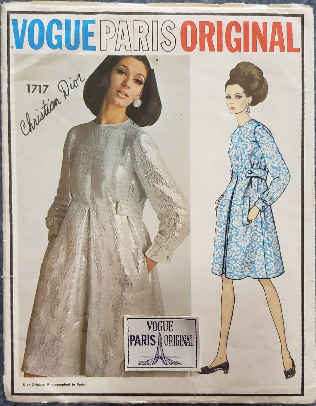 Vogue 1717 Christian Dior Factory Folded Sewing Pattern Vintage 1960s ...