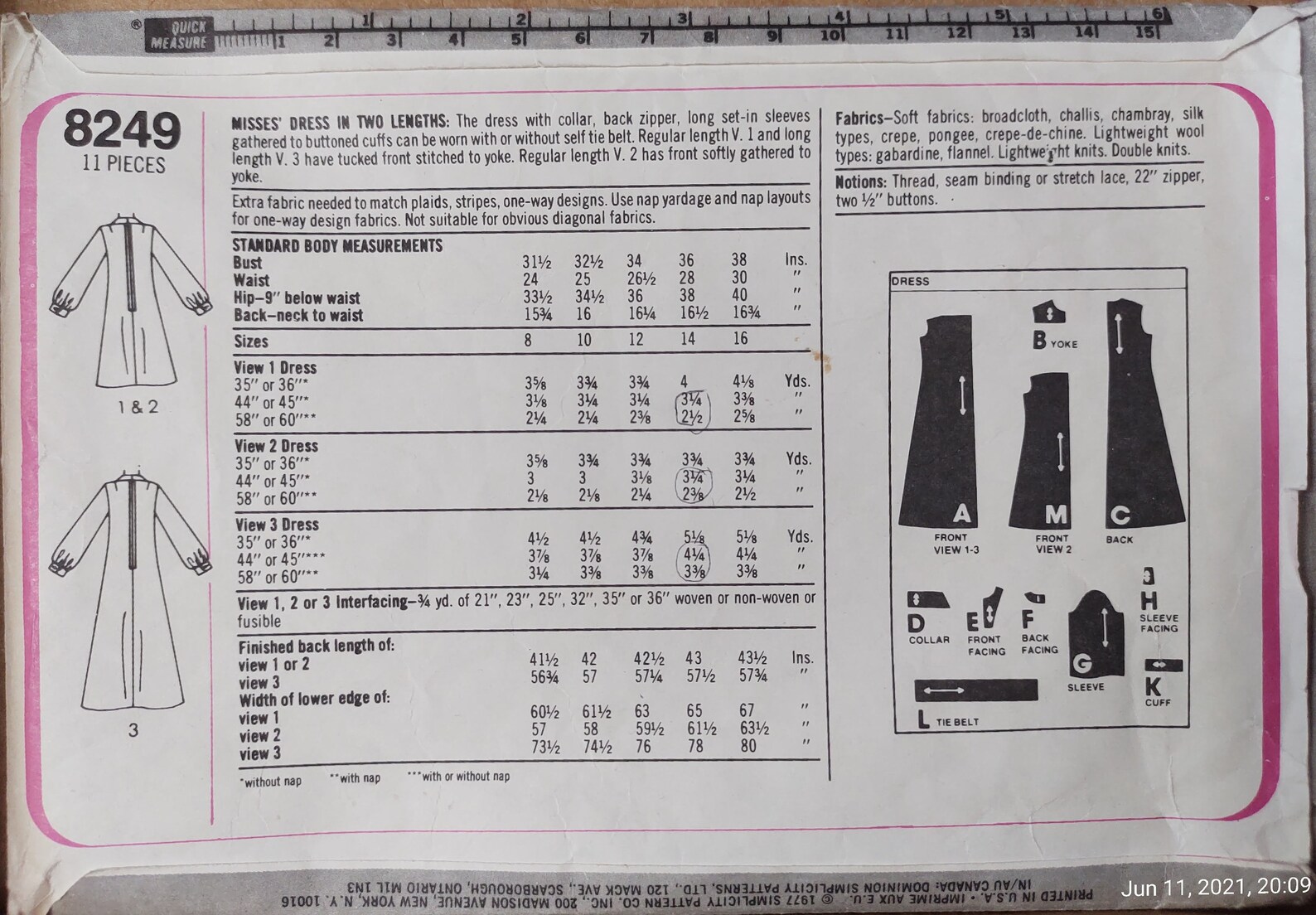 1970s Vintage Simplicity 8249 Sewing Pattern Misses Dress - Etsy