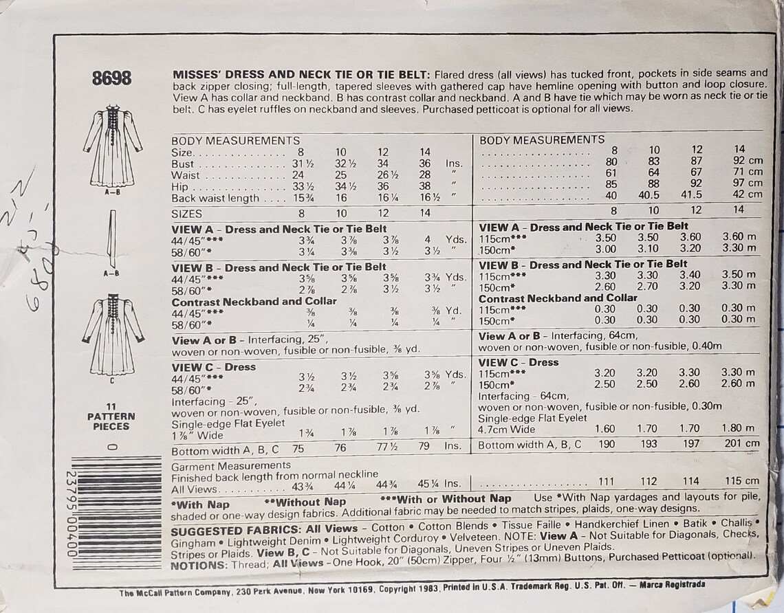 Mccalls 8698 Laura Ashley Sewing Pattern 1980s Vintage - Etsy