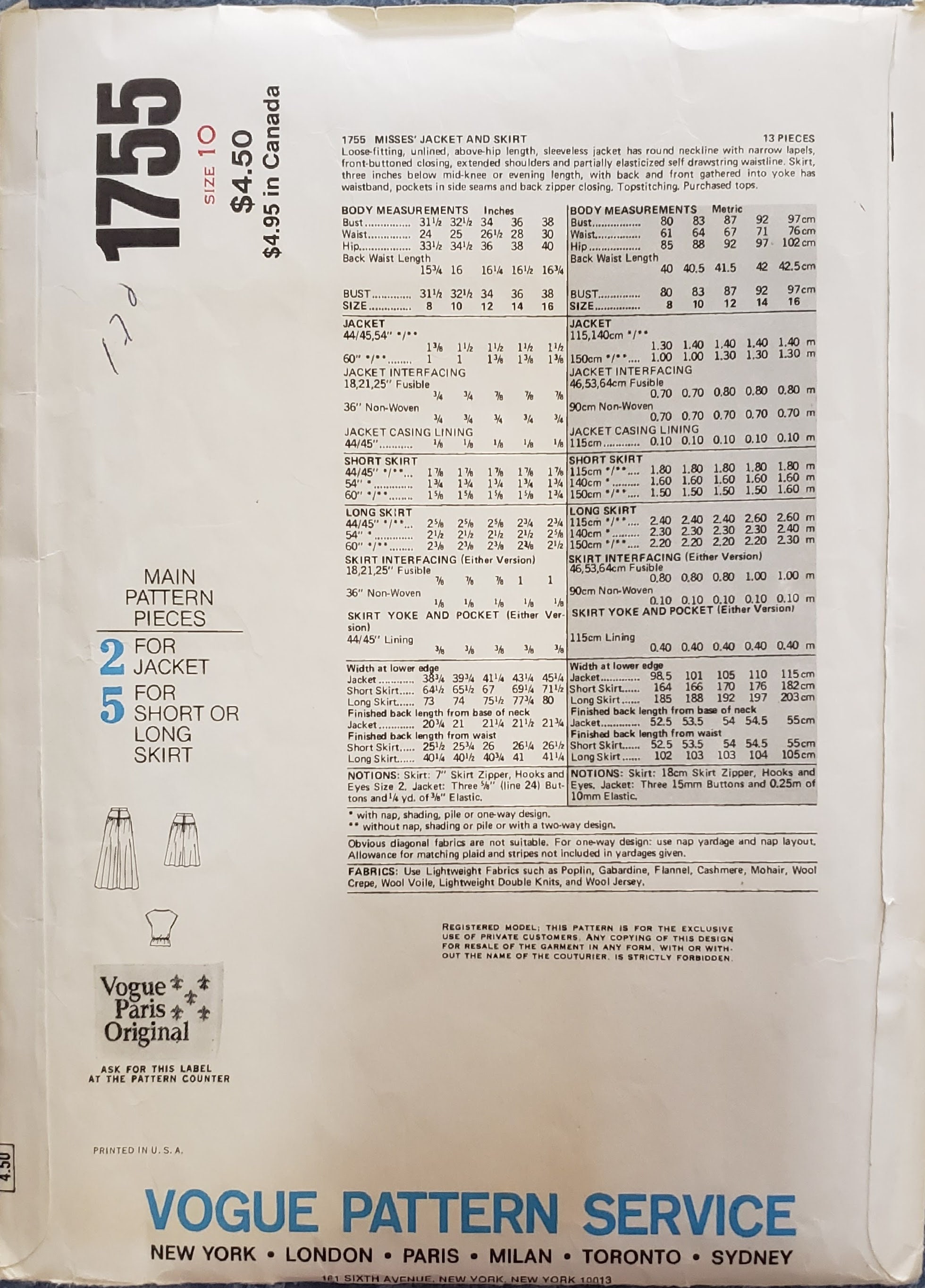 Vogue 1755 Christian Dior Sewing Pattern 1970s Vintage - Etsy