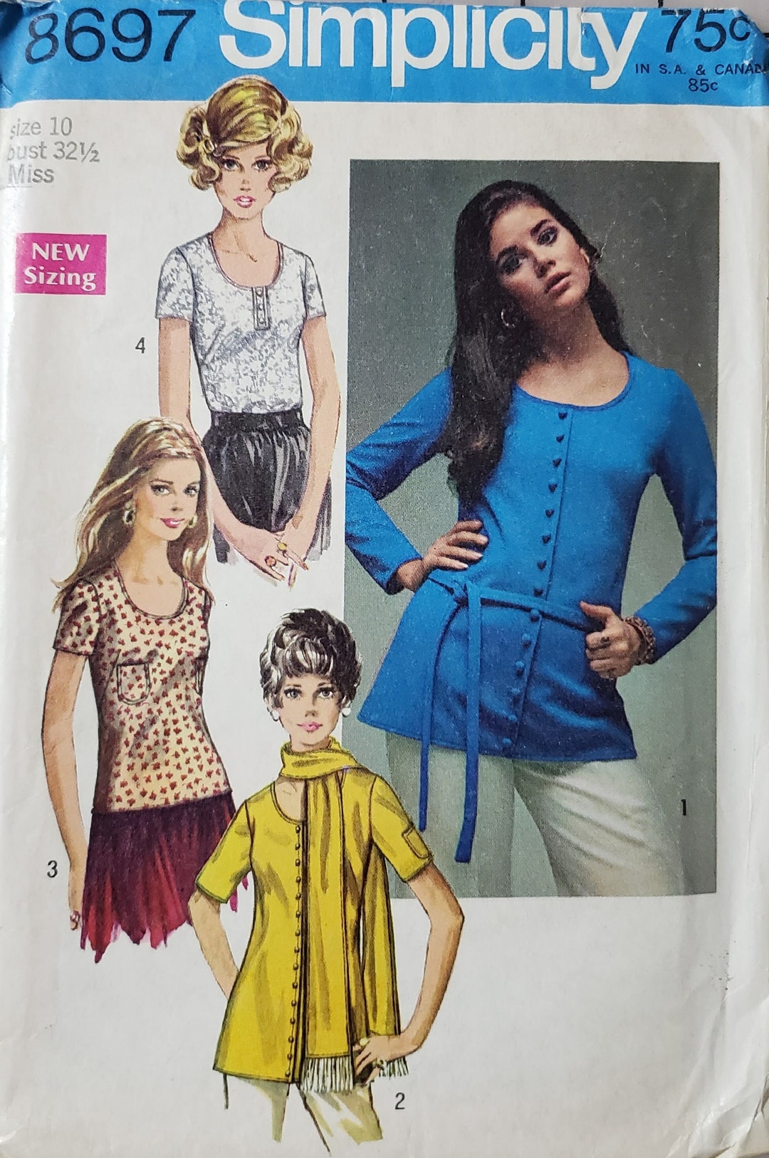 1970s Vintage Simplicity 8697 Sewing Pattern Misses Top - Etsy