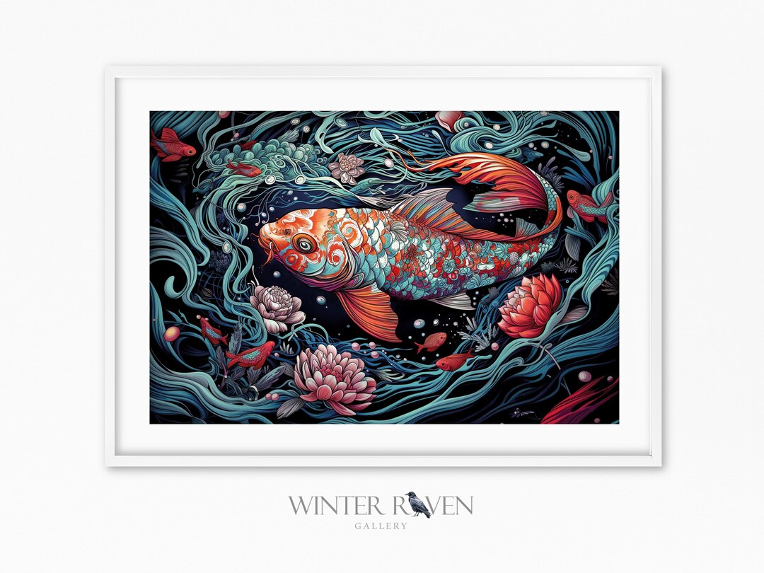 Psychedelic Koi Fish Wall Art, Koi Fish Art, Japanese Print, Psychedelic Art, Beach House Decor ...