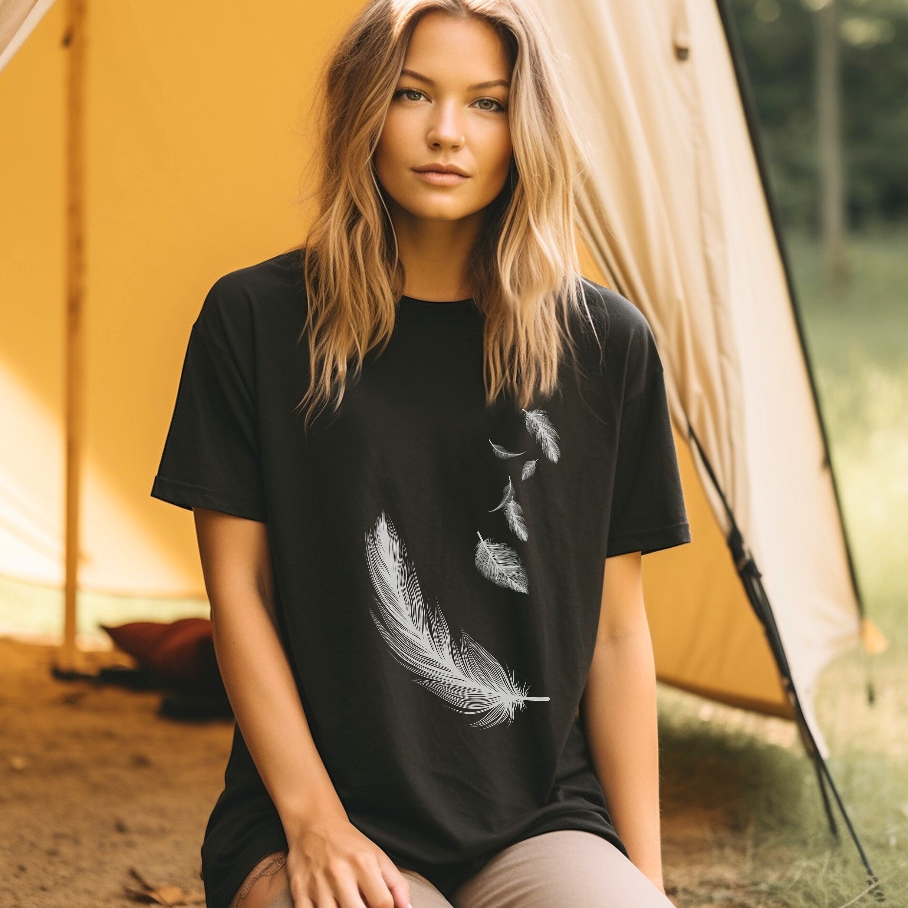 Falling Feathers Tee Boho Bird Feather T-shirt, Faith Love Freedom ...