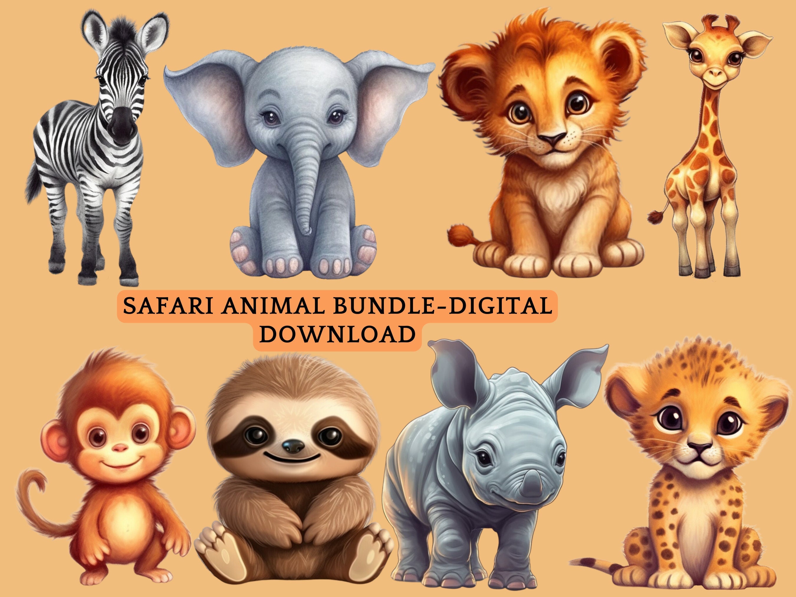 Enchanting Baby Safari Animal Clipart Set High-quality PNG Files for ...