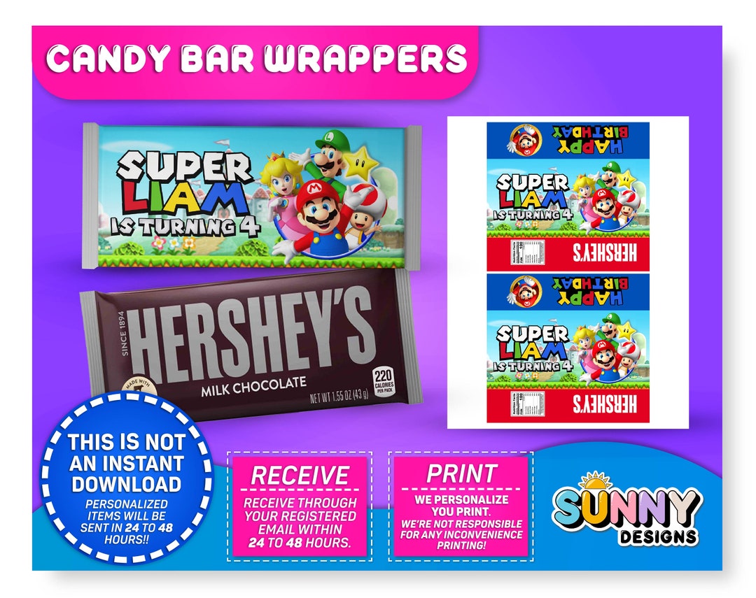 Mario Candy Bar Wrapper Mario Party Treats Mario Party - Etsy