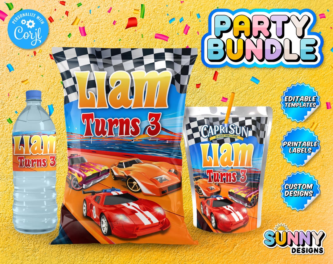 EDITABLE Race Cars Party Bundle - 3 Labels Party Bundle - Chip Bag ...