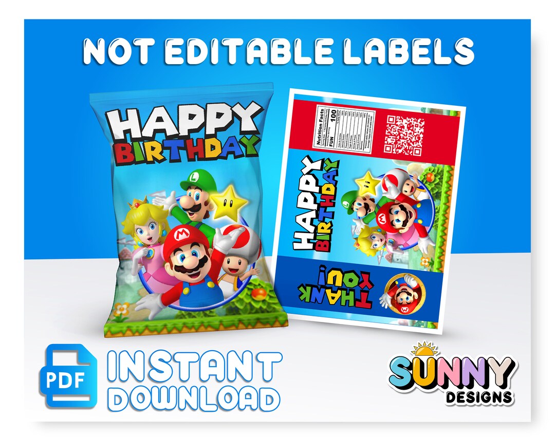 Mario Chip Bag Labels - Mario Party Treats - Mario Party Favors - Chip ...