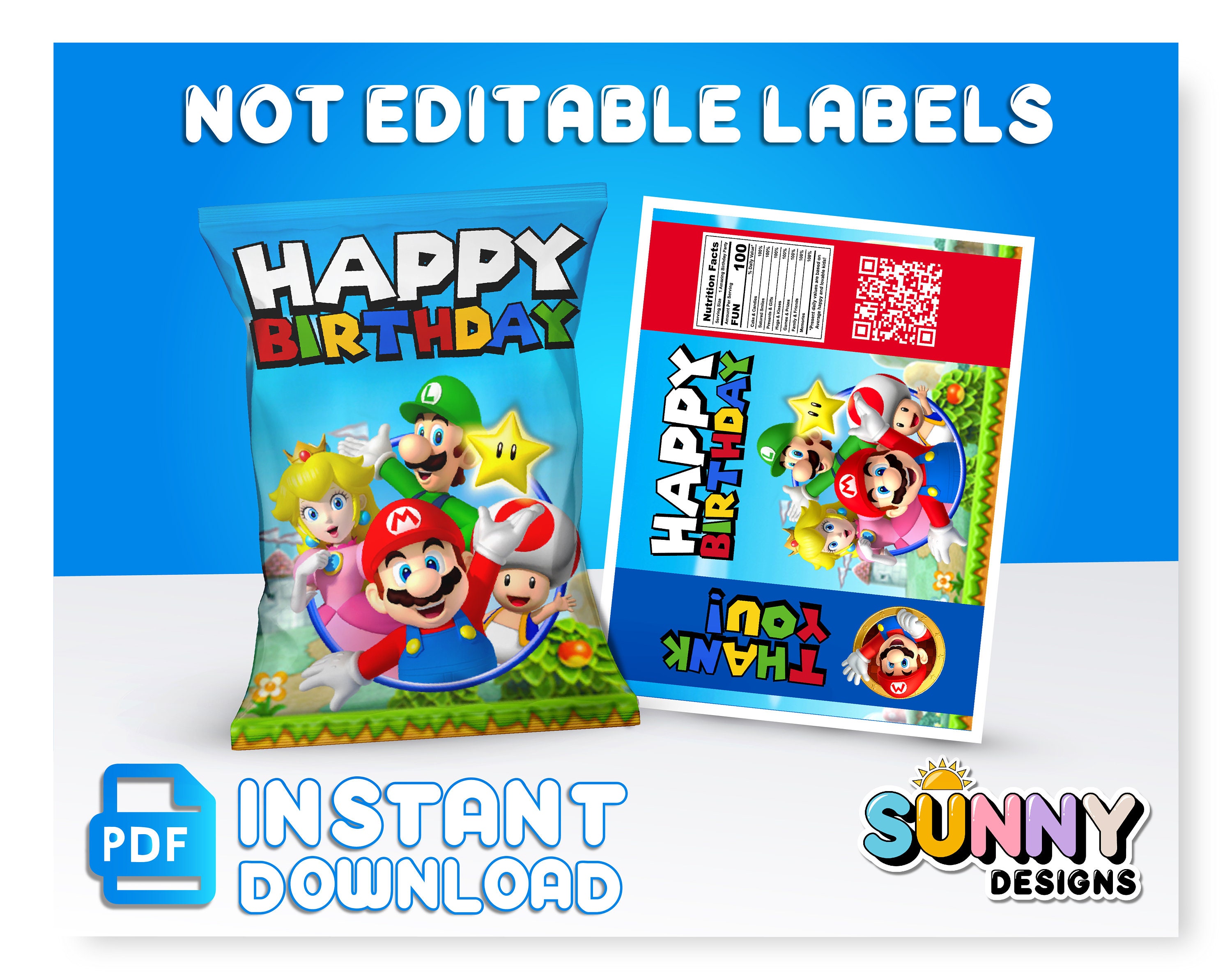 Mario Chip Bag Labels Mario Party Treats Mario Party - Etsy UK