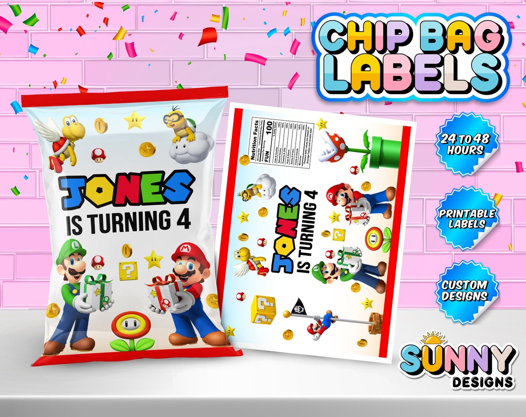 Mario Chip Bag Labels Mario Party Treats Mario Party - Etsy