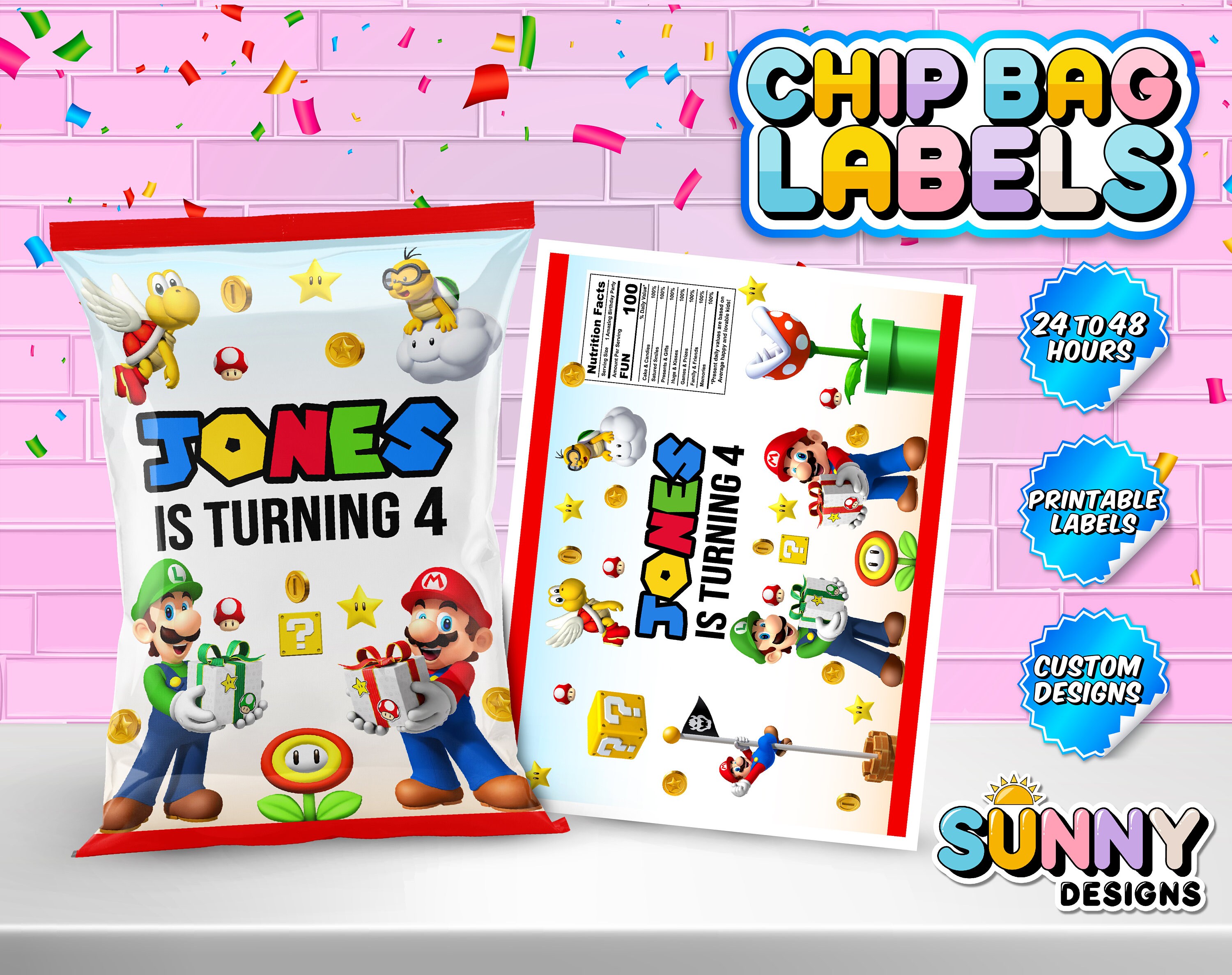 Mario Chip Bag Labels Mario Party Treats Mario Party - Etsy